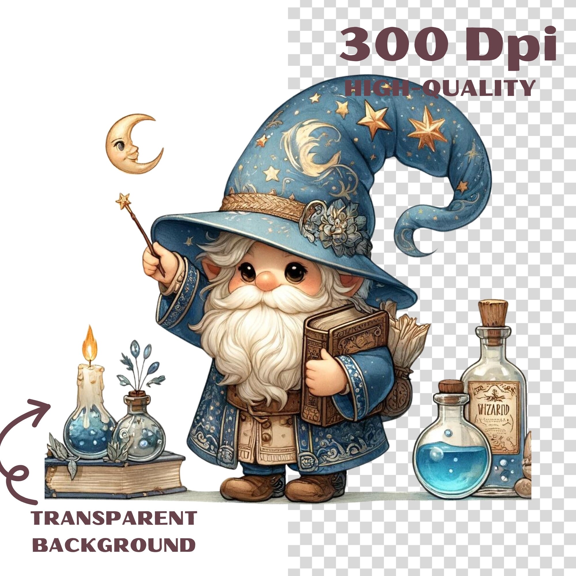 Enchanted Wizard Gnome Clipart-celestial Sorcerer Gnome Digital Art ...