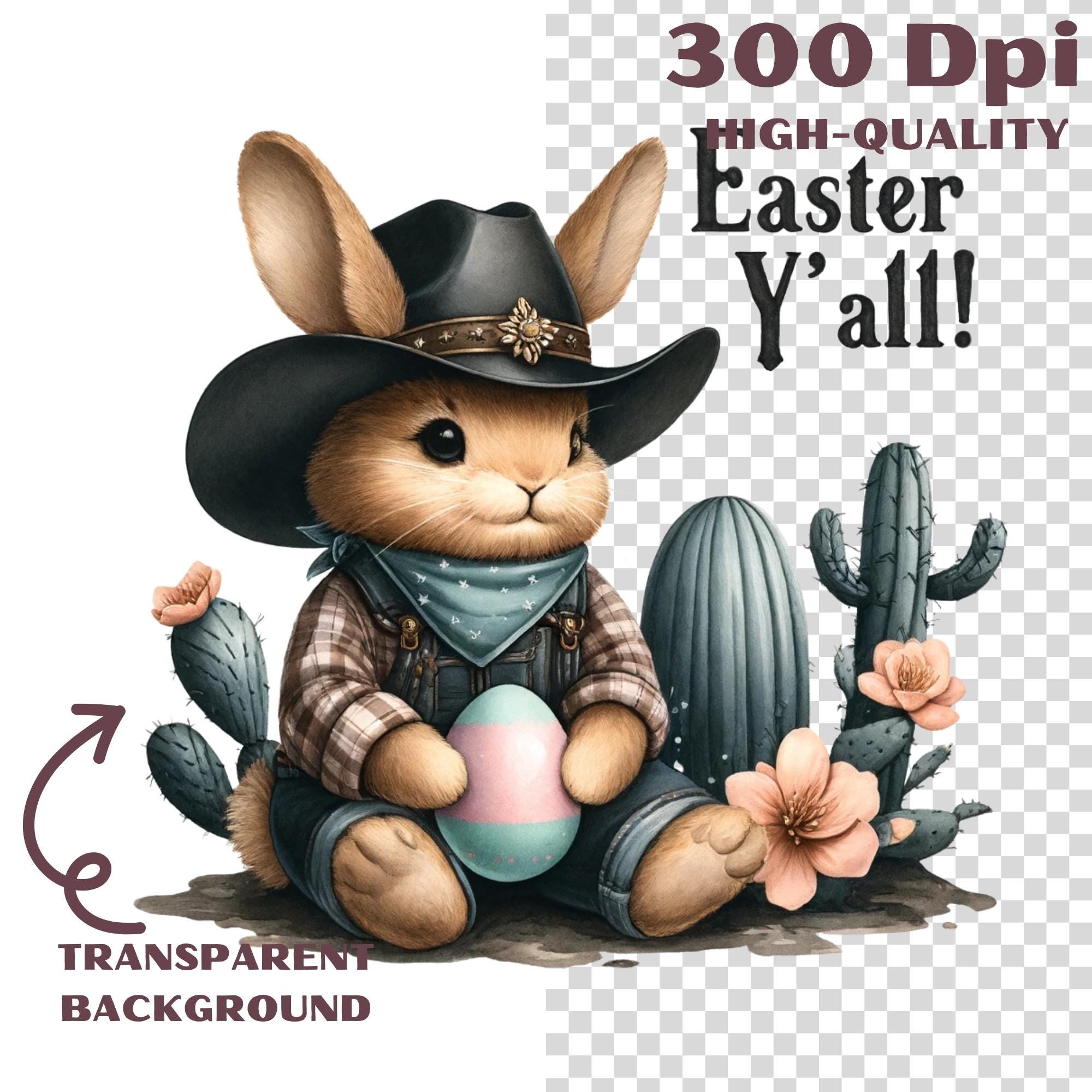 Rustic Cowboy Bunny PNG | Western Easter Rabbit Clipart | Country ...