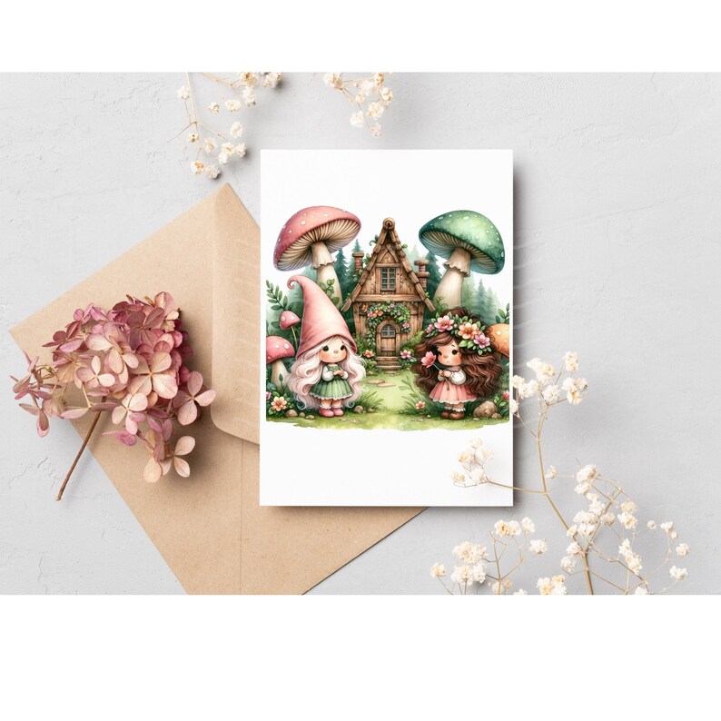 Enchanted Forest Gnome Clipart PNG Cute Gnome Girls Digital Download ...