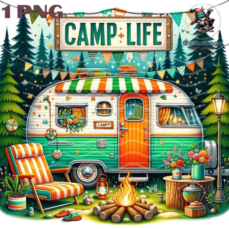 Camp Life Clipart PNG, Vintage Camper Digital Download, Retro Camping ...
