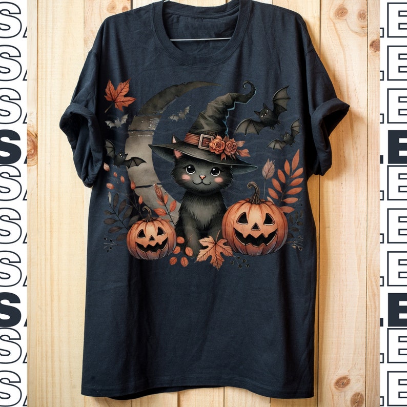 Black Cat Witch Hat PNG, Cute Halloween Cat Clipart, Fall Cat With ...