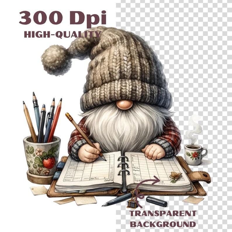 Planner Gnome Clipart Digital Download, Organized Gnome PNG, Scheduler ...