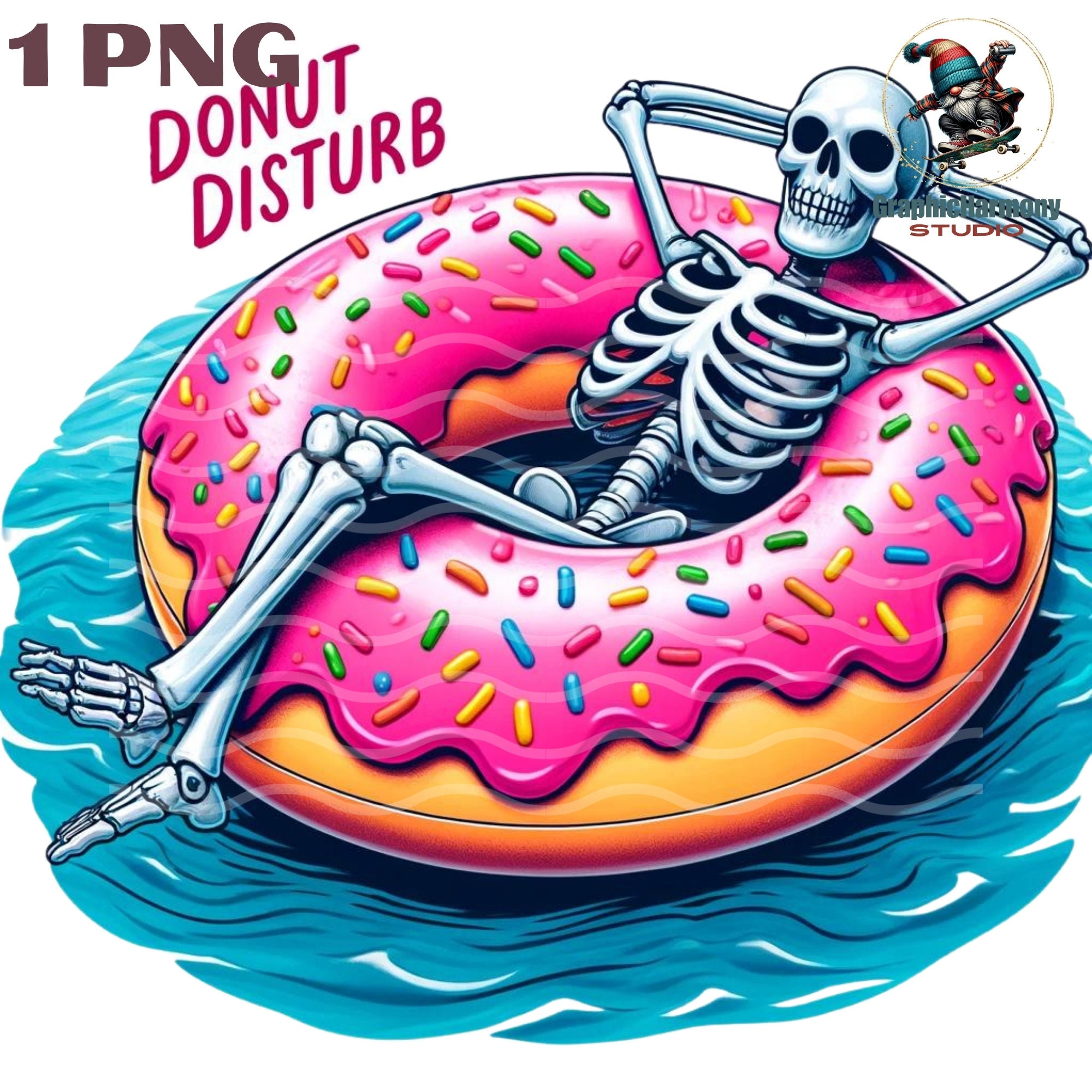 Donut Disturb Skeleton Clipart PNG Funny Skeleton on Donut Float ...
