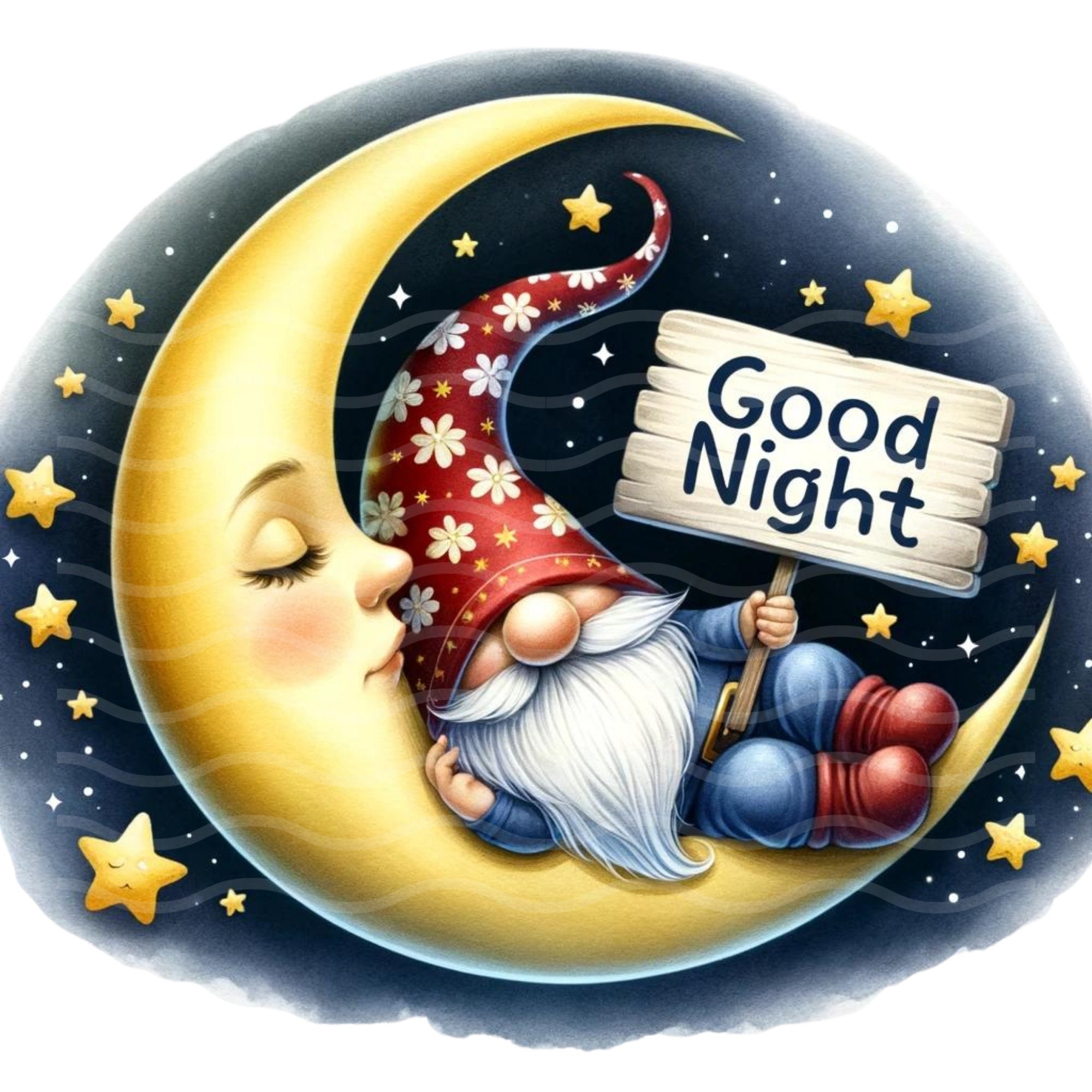 Good Night Moon Gnome Clipart Peaceful Sleep Themed PNG, Nursery Wall ...