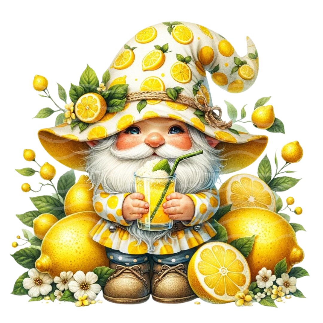 Lemonade Gnome Clipart Citrus Gnome Digital Art Printable Summer Gnome ...