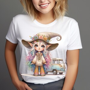 Hippie Elf Art Print - Boho Fantasy Illustration, Retro Van Design ...