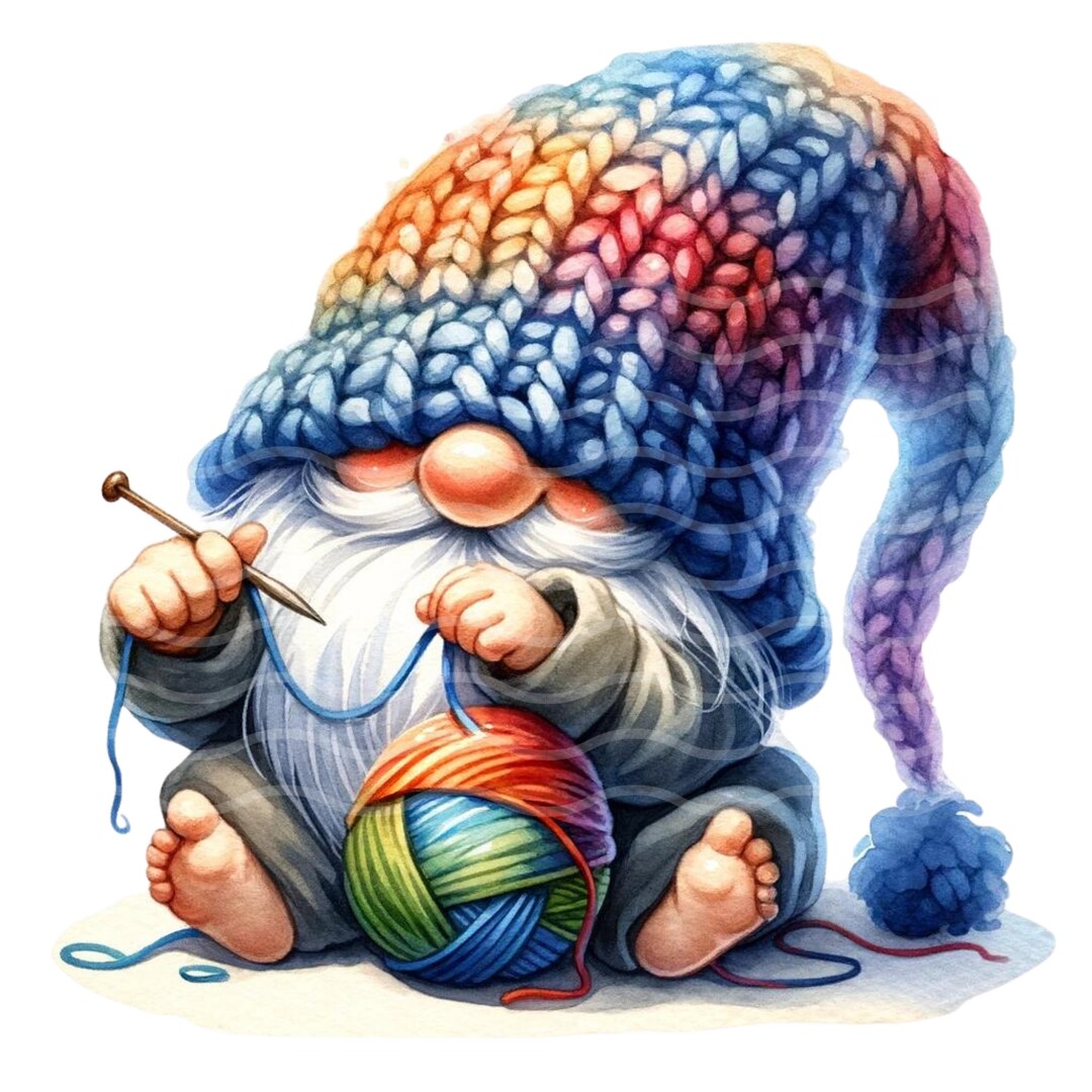 Crafting Gnome Clipart Digital Download, Yarn Ball Gnome PNG, Knitting ...