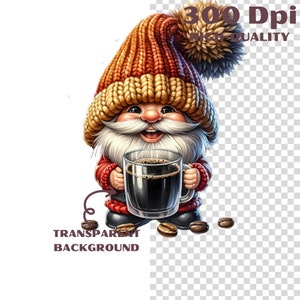 Cheerful Coffee Aficionado Gnome - Digital Clipart, Morning Java Gnome ...