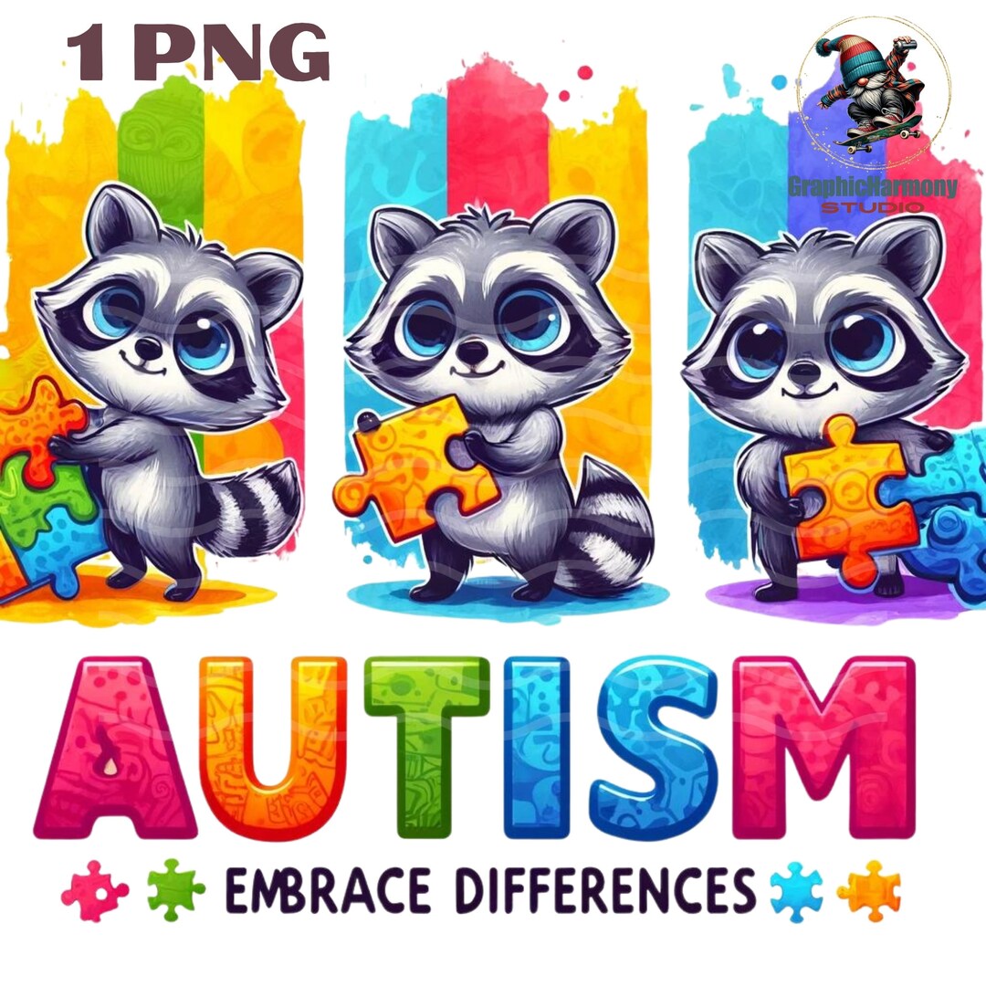 Autism Awareness Raccoon Clipart Colorful Puzzle Raccoons PNG, Embrace ...