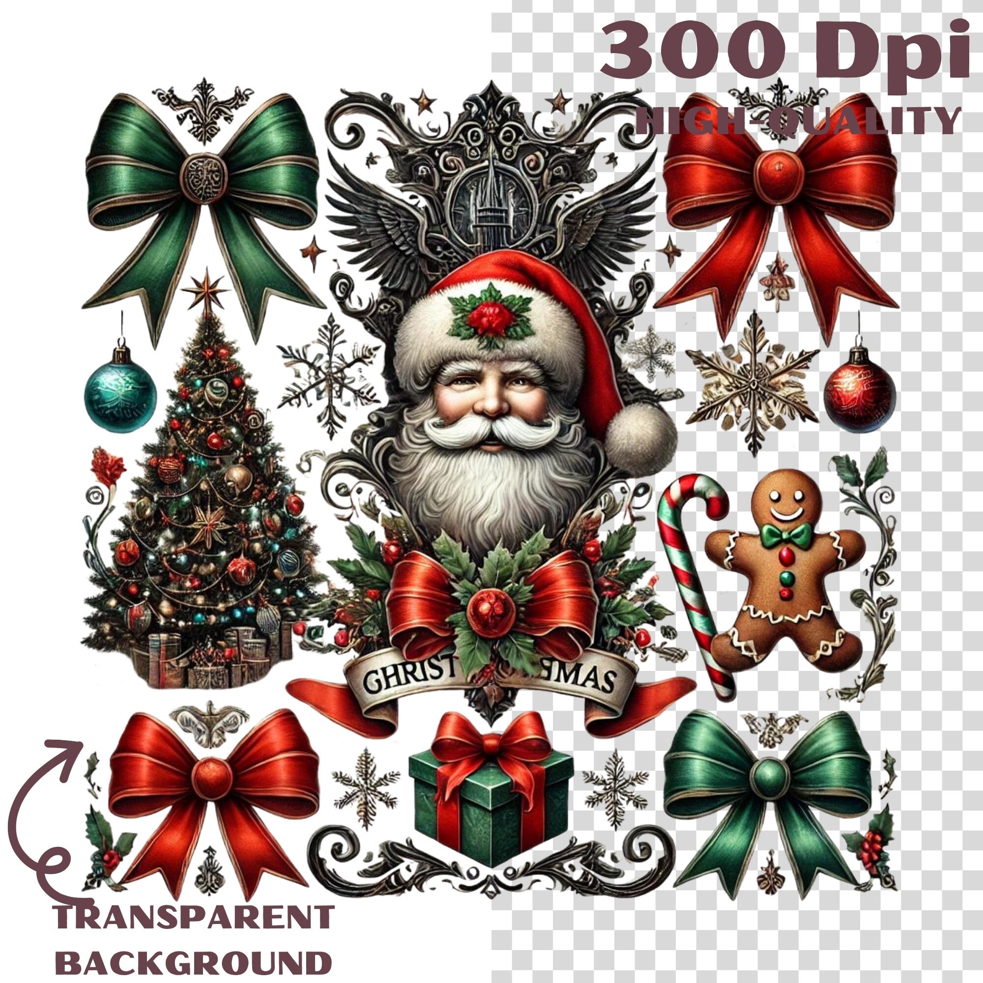 Vintage Christmas Clipart Santa Claus PNG Holiday Digital Art Festive ...