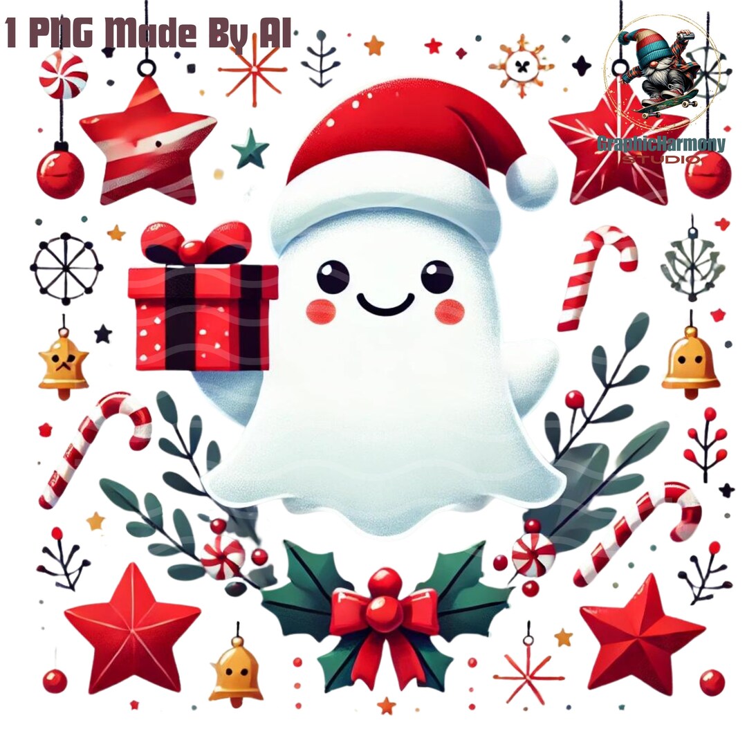 Cute Christmas Ghost PNG Santa Ghost Clipart Festive Ghost With Present ...