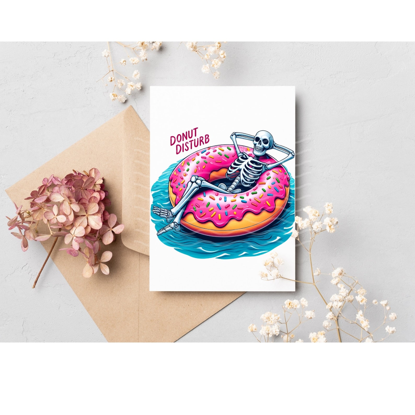 Donut Disturb Skeleton Clipart PNG Funny Skeleton on Donut Float ...