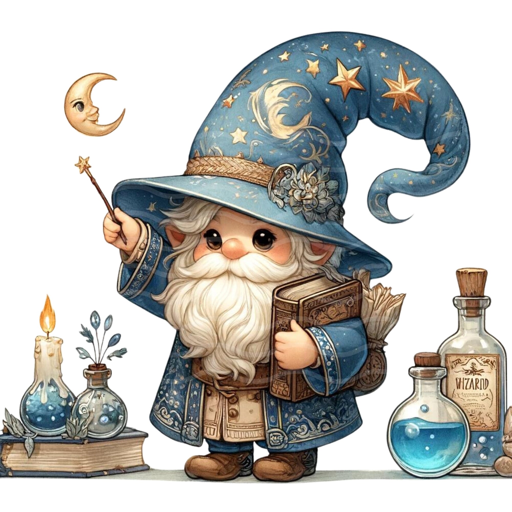 Enchanted Wizard Gnome Clipart-celestial Sorcerer Gnome Digital Art ...