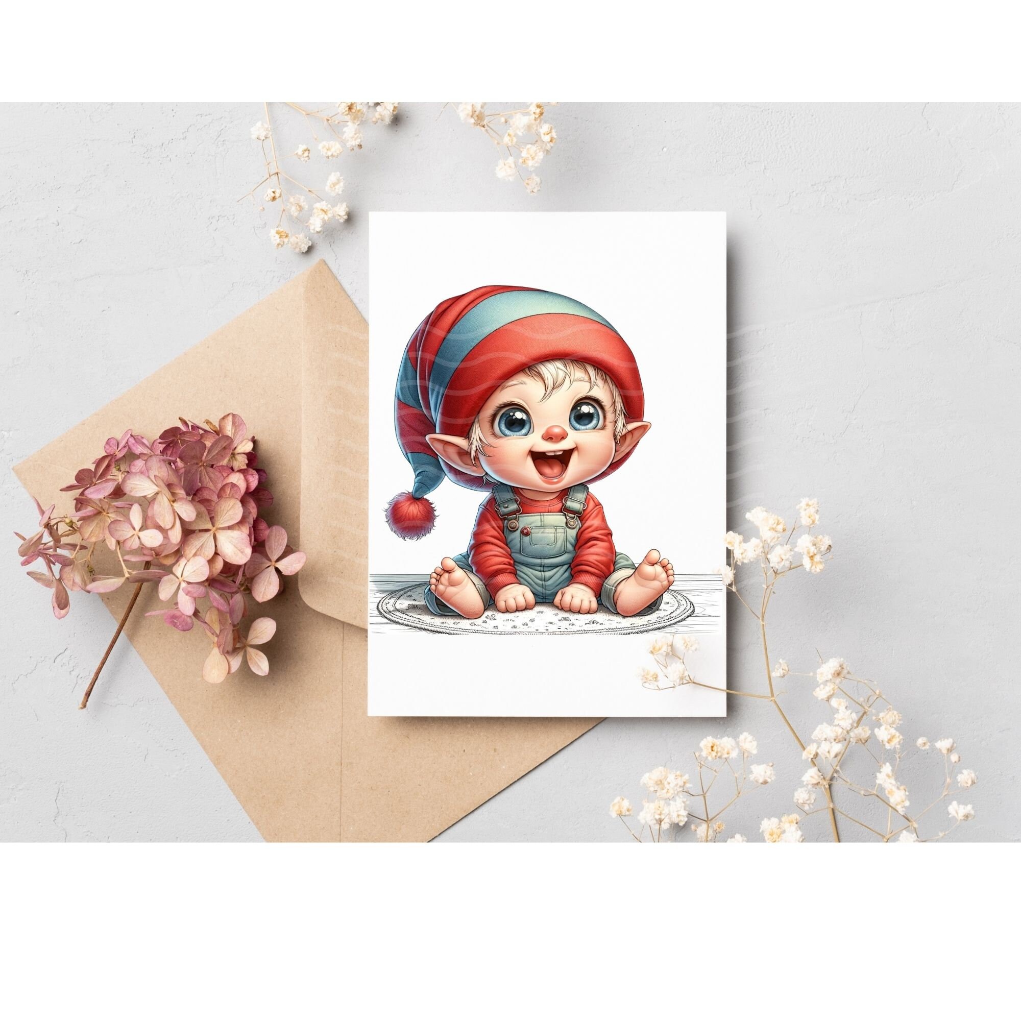 Cheerful Toddler Gnome Clipart Digital Baby Elf PNG Printable Cute ...
