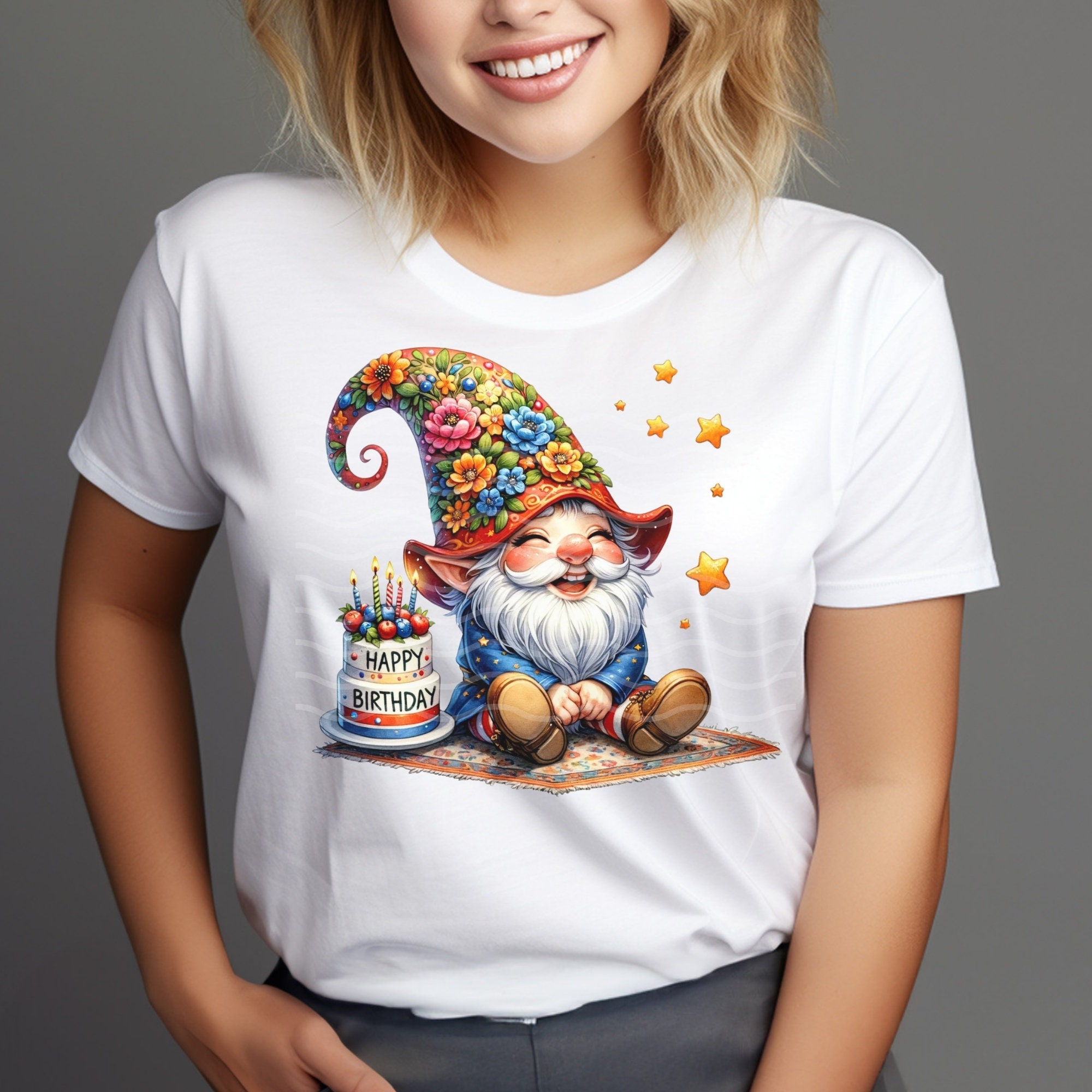 Joyous Garden Gnome Birthday Clipart Colorful PNG File, Instant ...