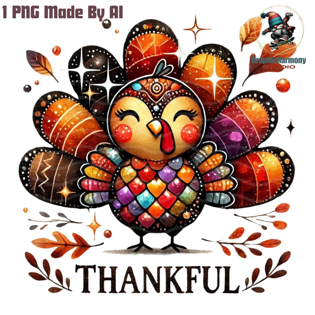 Thankful Turkey PNG, Colorful Mosaic Thanksgiving Turkey, Fall Digital ...