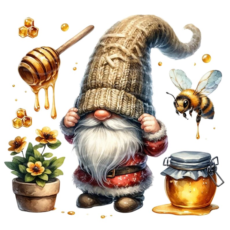 Honey Gnome Digital Clipart PNG - Beekeeping Gnome Illustration With ...