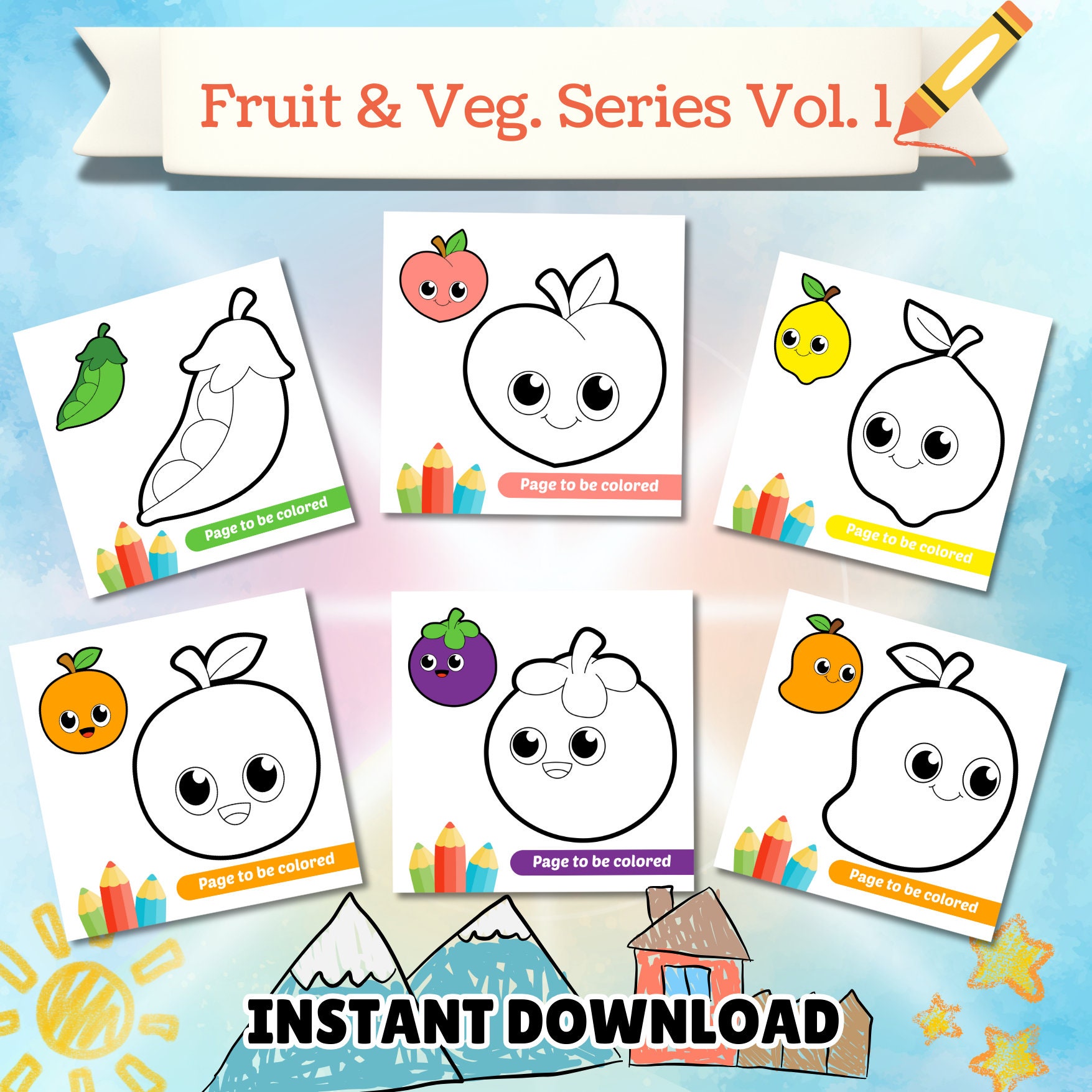 Cute Coloring Pagesfruit and Vegetable Vol.126 Pagescolor Guidedigital ...
