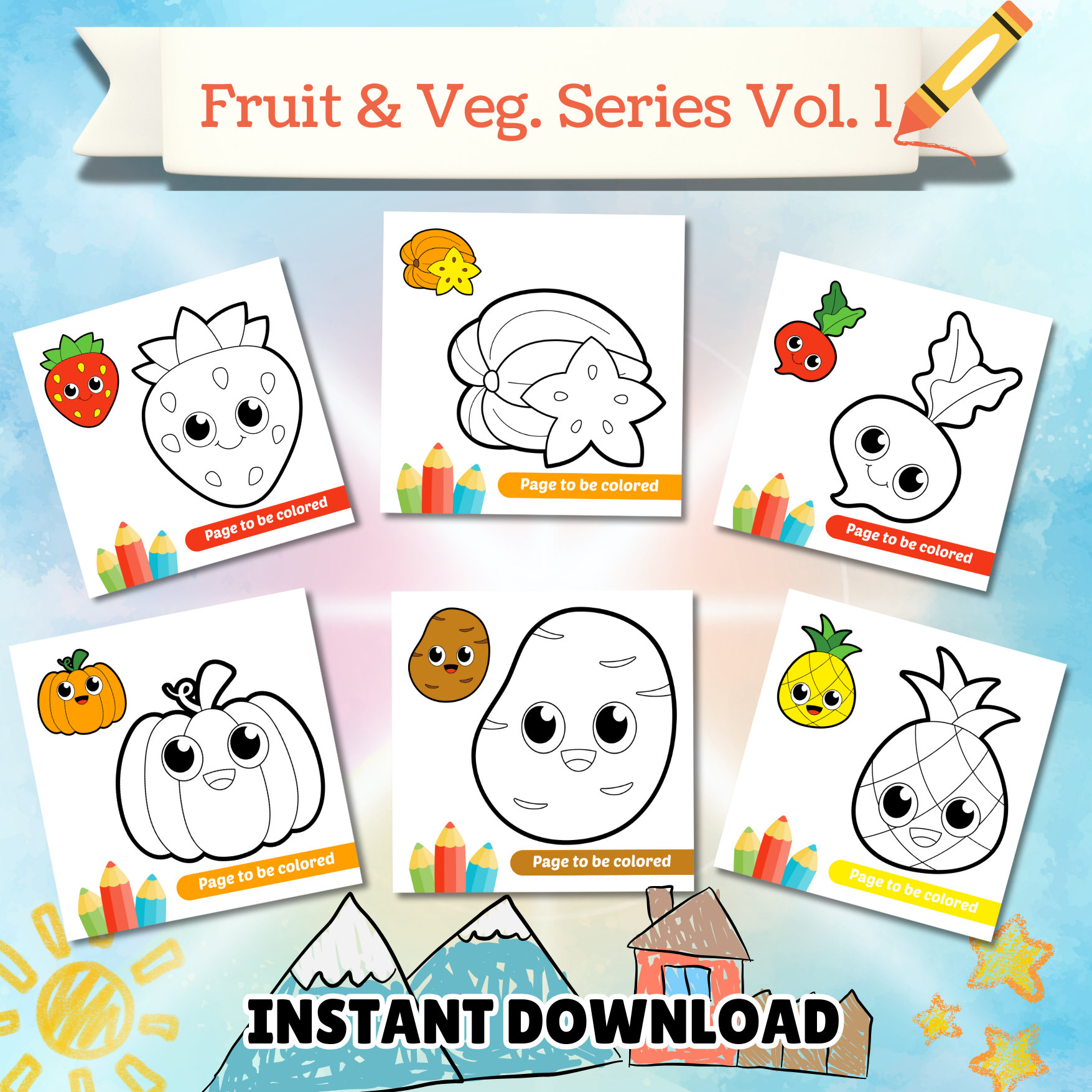 Cute Coloring Pagesfruit and Vegetable Vol.126 Pagescolor Guidedigital ...