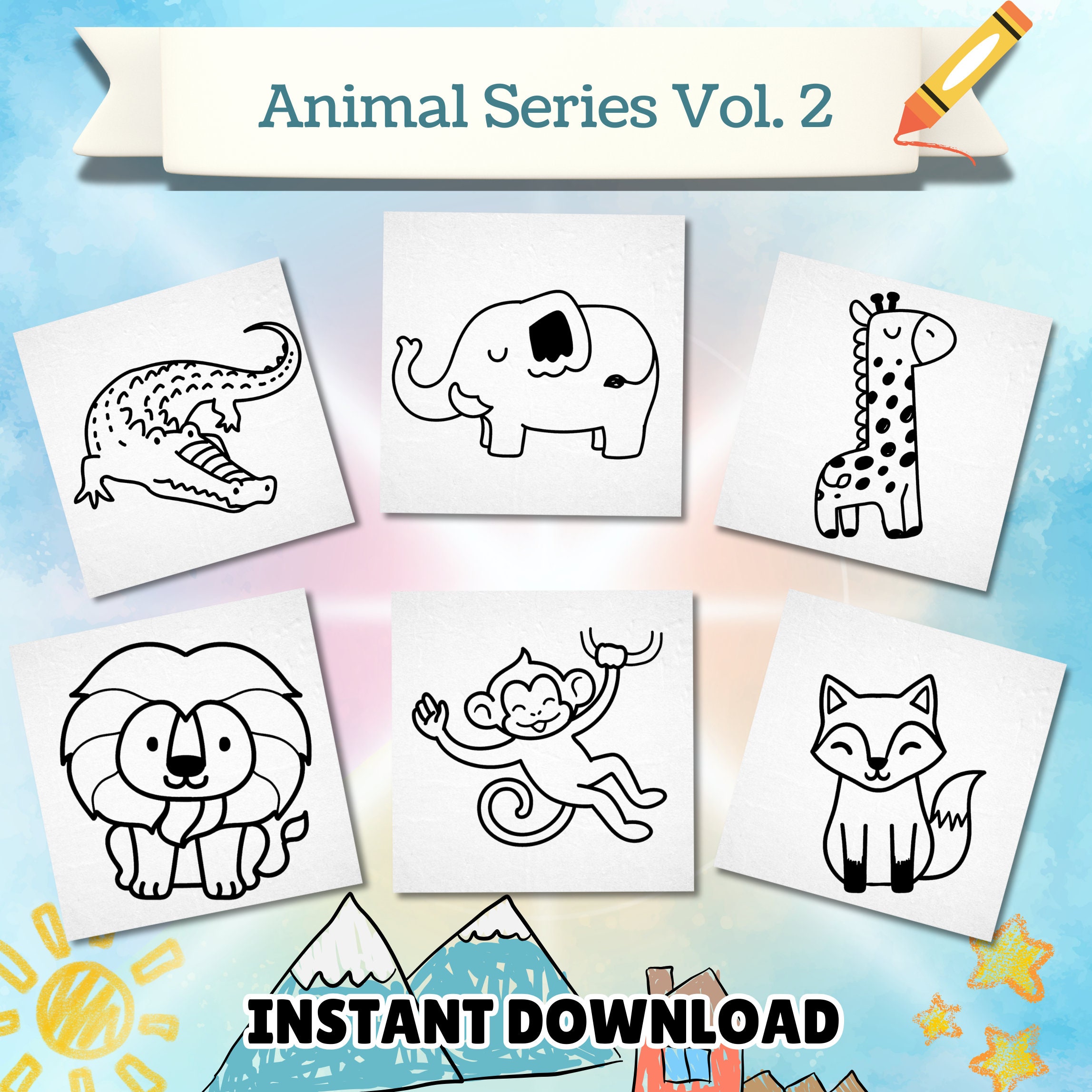 108 Pagescute Coloring Pagesanimal Vol.2digital Format for Kids ...
