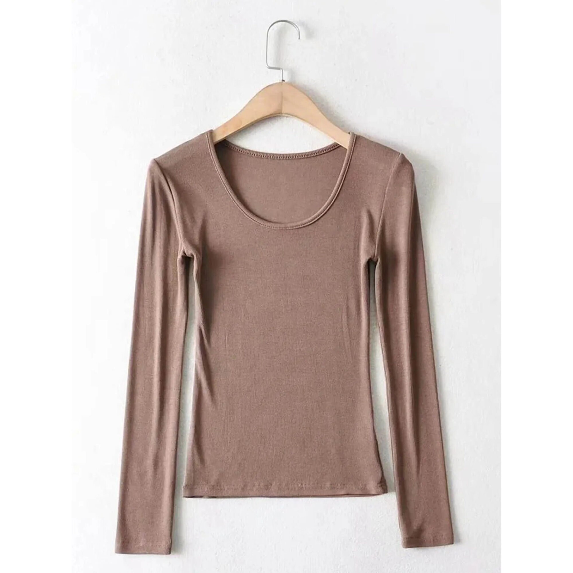 Slim Fit Women Long Sleeve Plain Casual Round Neck Clothing Home ...