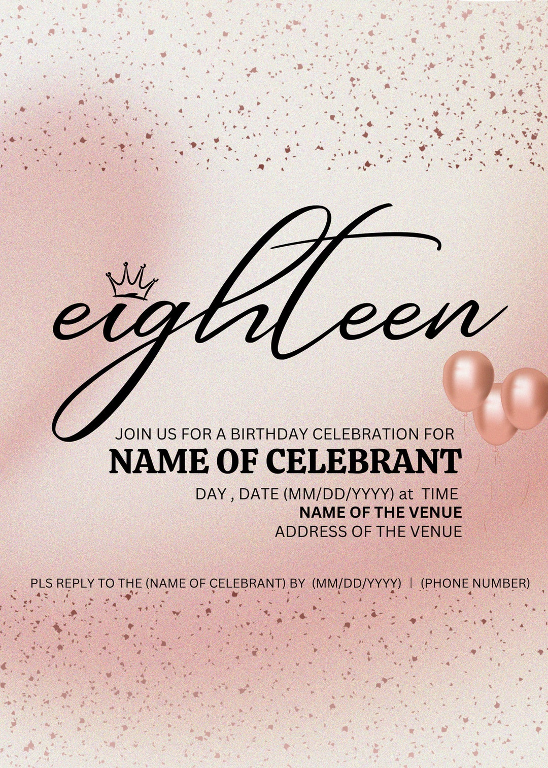 Editable 18th Invitation Card Rose Gold - Etsy