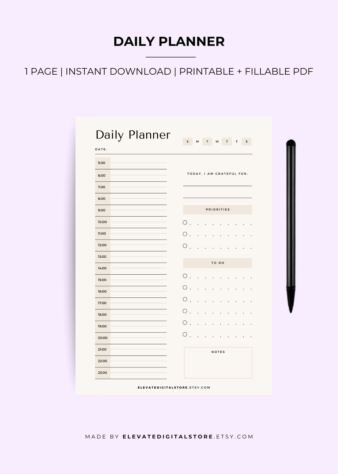 Hourly Daily Planner Printable, Productivity Planner, Daily to Do List ...