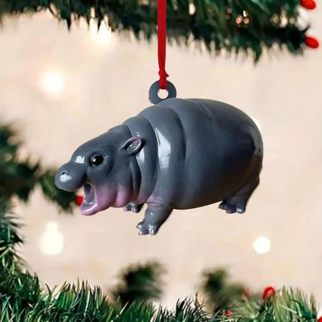 Cute Baby Hippo Ornament Moo Deng Hippo Decor Rearview Mirror Car ...
