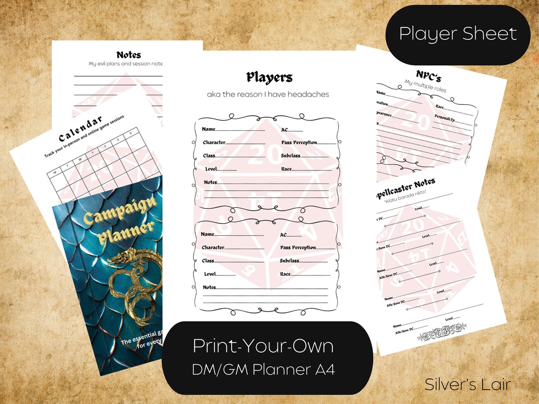 DM/GM Player Sheet PRINTABLE A4 Version - Etsy