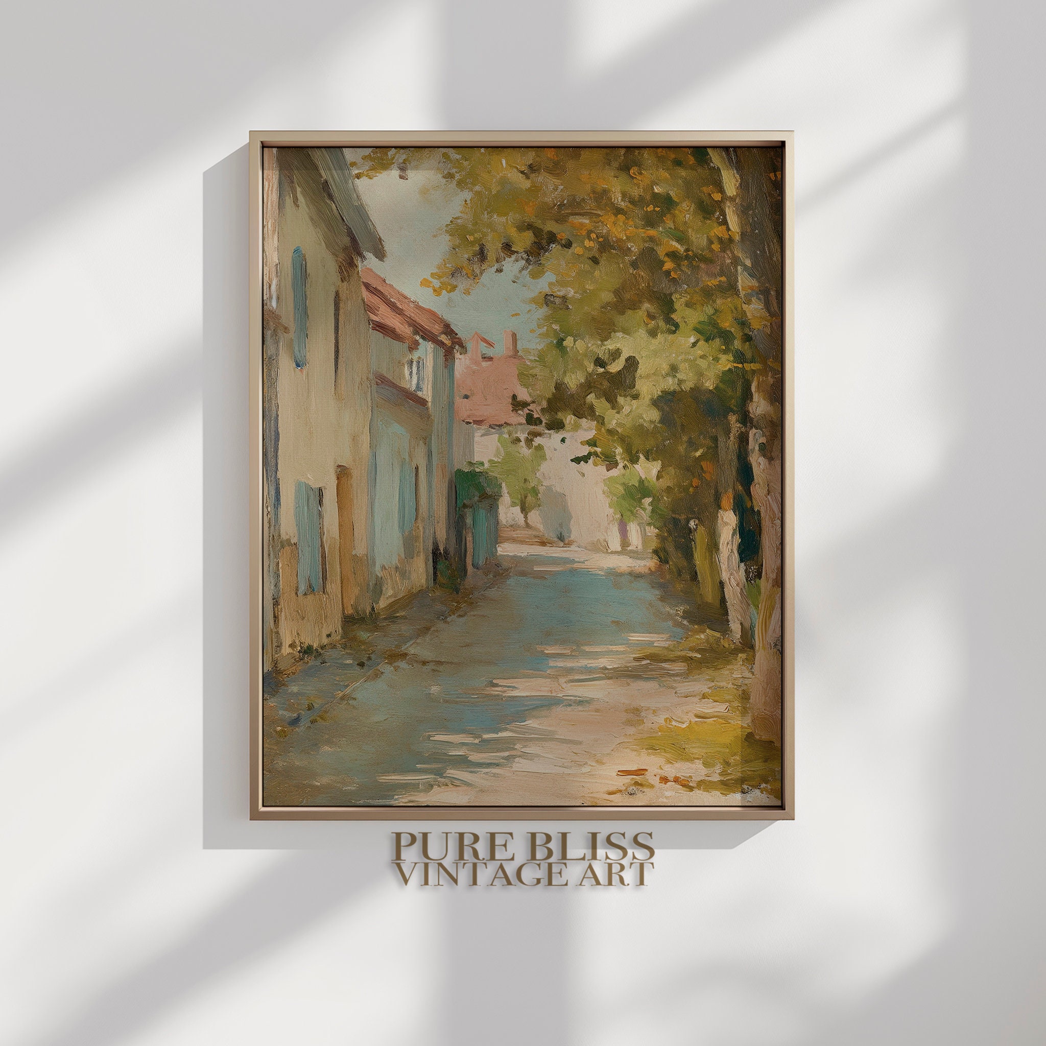 Old Town, Vintage Streetscape, Printable Oil Painting, Rustic Wall Art ...