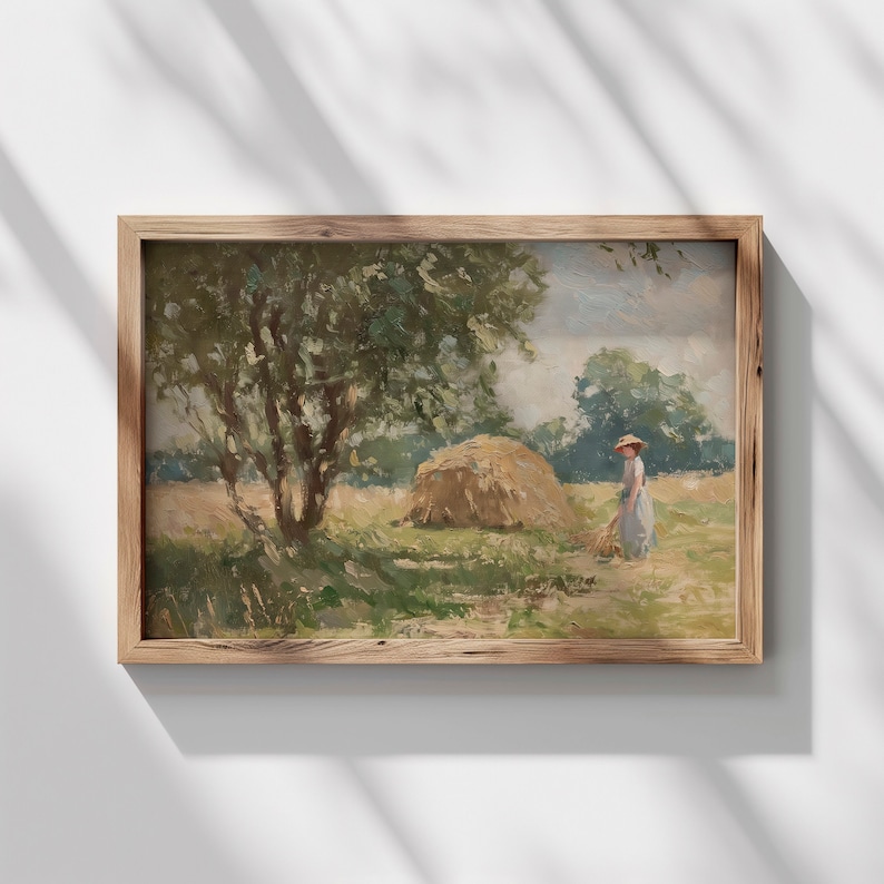 Haymaking, Vintage Summer Landscape, Printable Oil Painting, Rustic ...