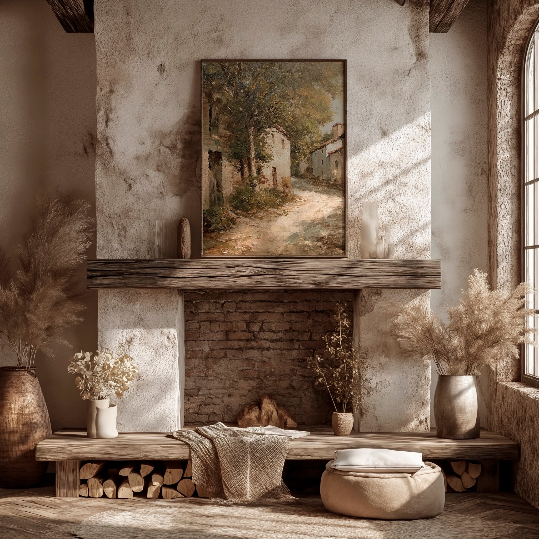 Old Town, Vintage Streetscape, Printable Oil Painting, Rustic Wall Art ...