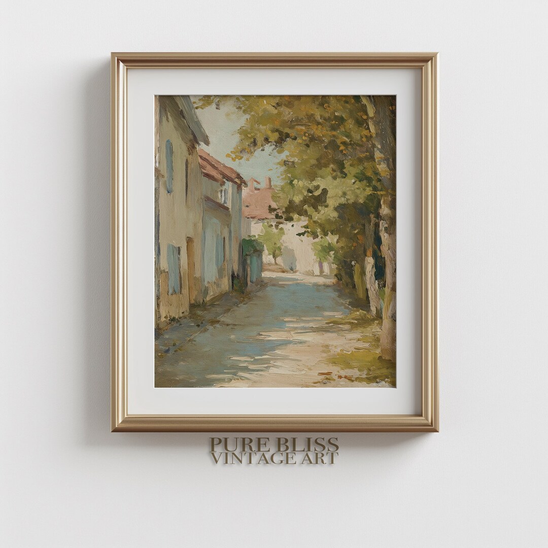 Old Town, Vintage Streetscape, Printable Oil Painting, Rustic Wall Art ...