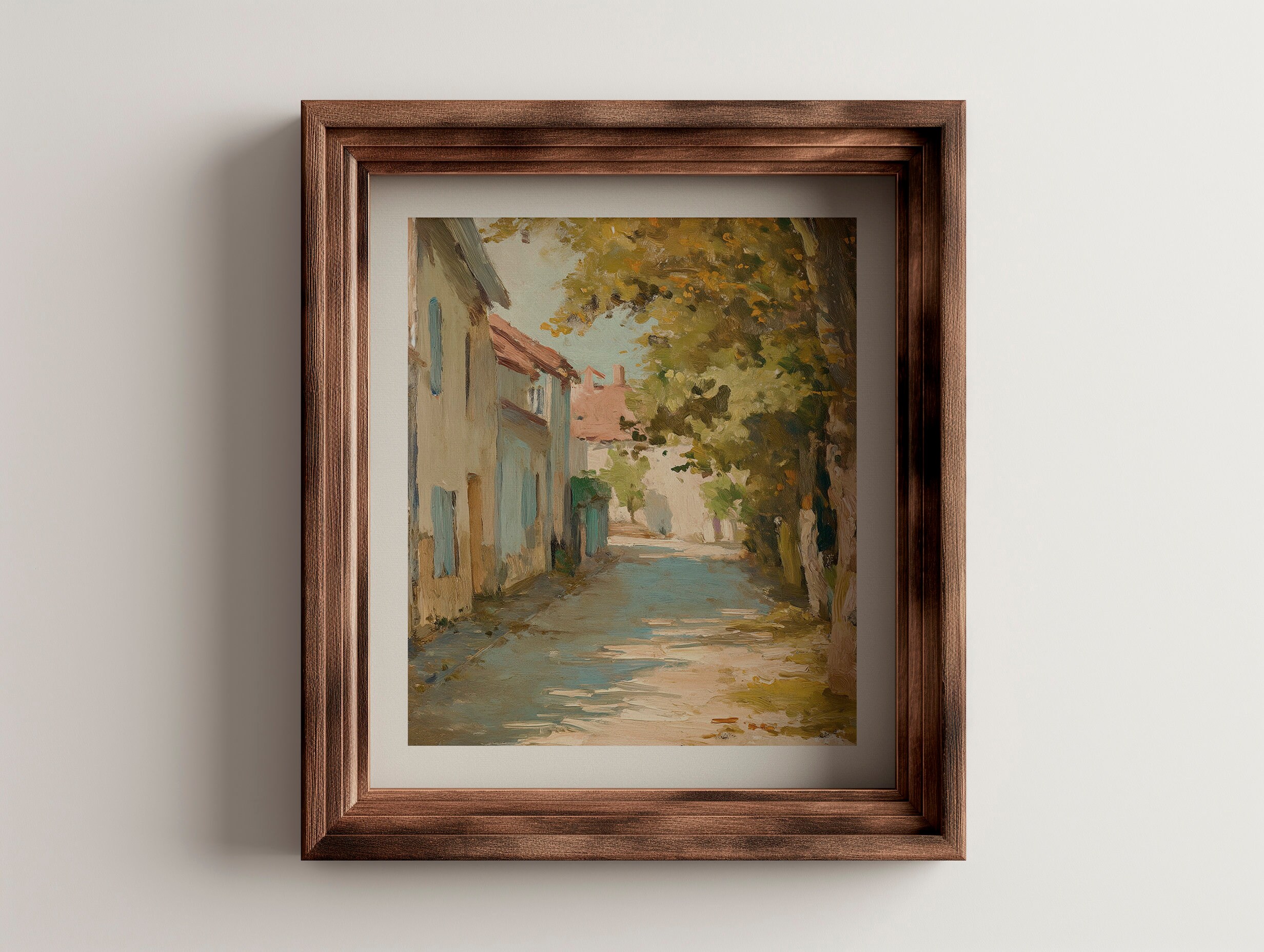 Old Town, Vintage Streetscape, Printable Oil Painting, Rustic Wall Art ...