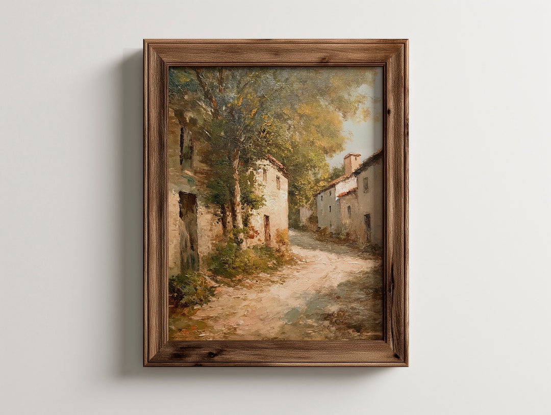 Old Town, Vintage Streetscape, Printable Oil Painting, Rustic Wall Art ...