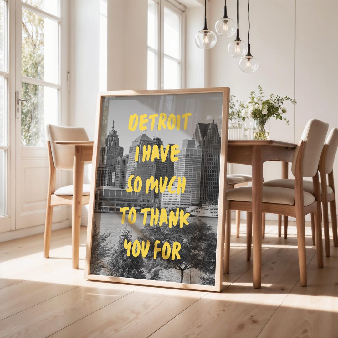 Yellow Detroit Wall Art – Guest Check Print, Michigan Skyline, Digital ...