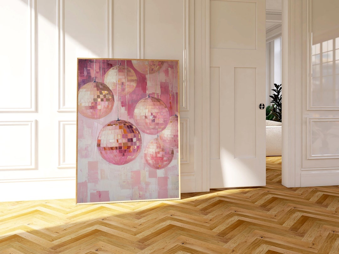 Pink Mirrorball Poster, Kitchen Disco Print, Room Decor for Teens ...