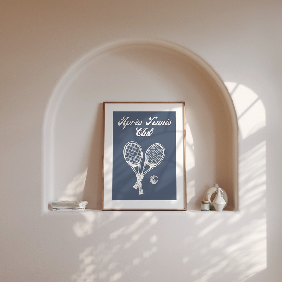 Apres Tennis Club, Tennis Racquet Poster, Preppy Wall Art, Custom ...