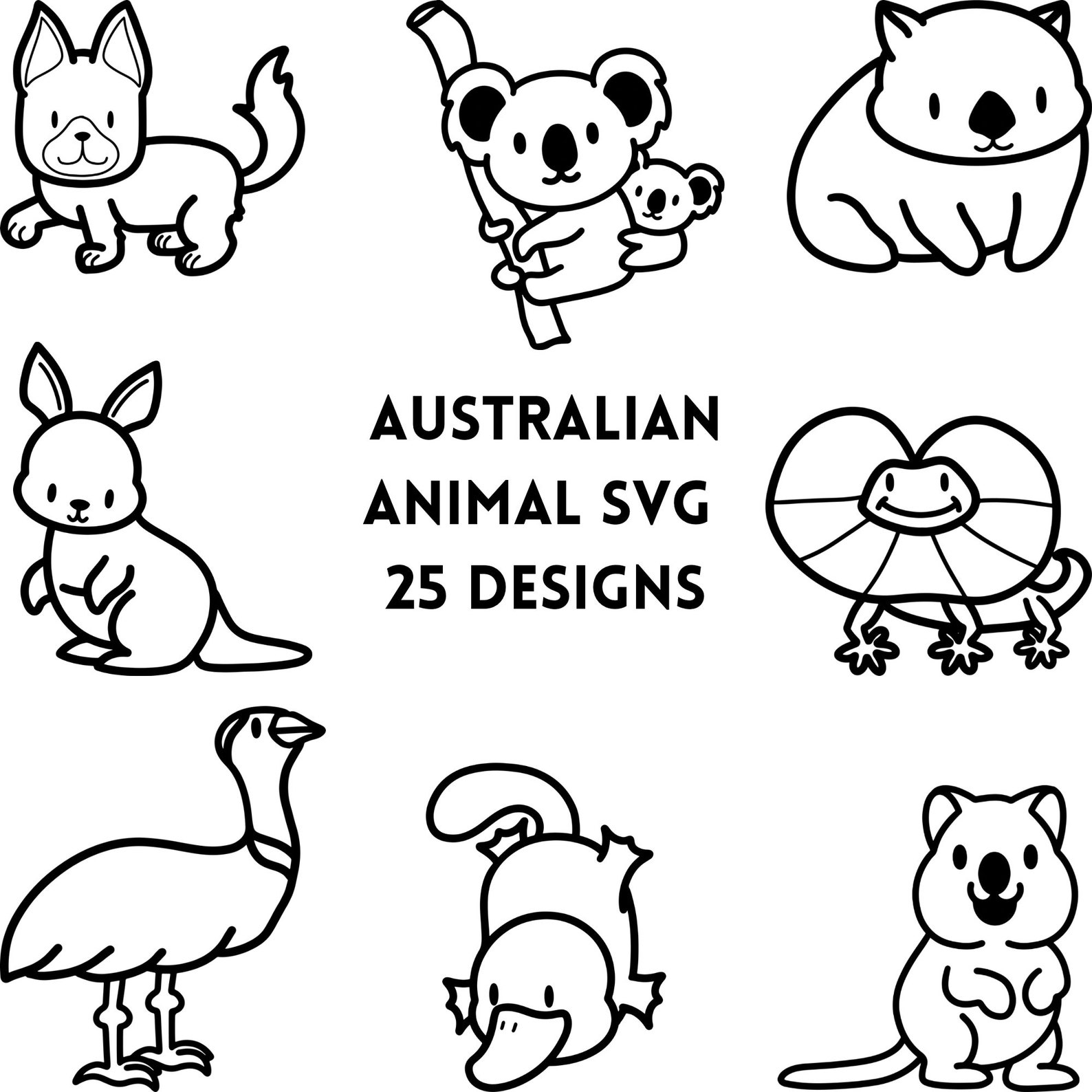 Australian Animal SVG Designs 25 Styles Cute Native Australia Animals ...