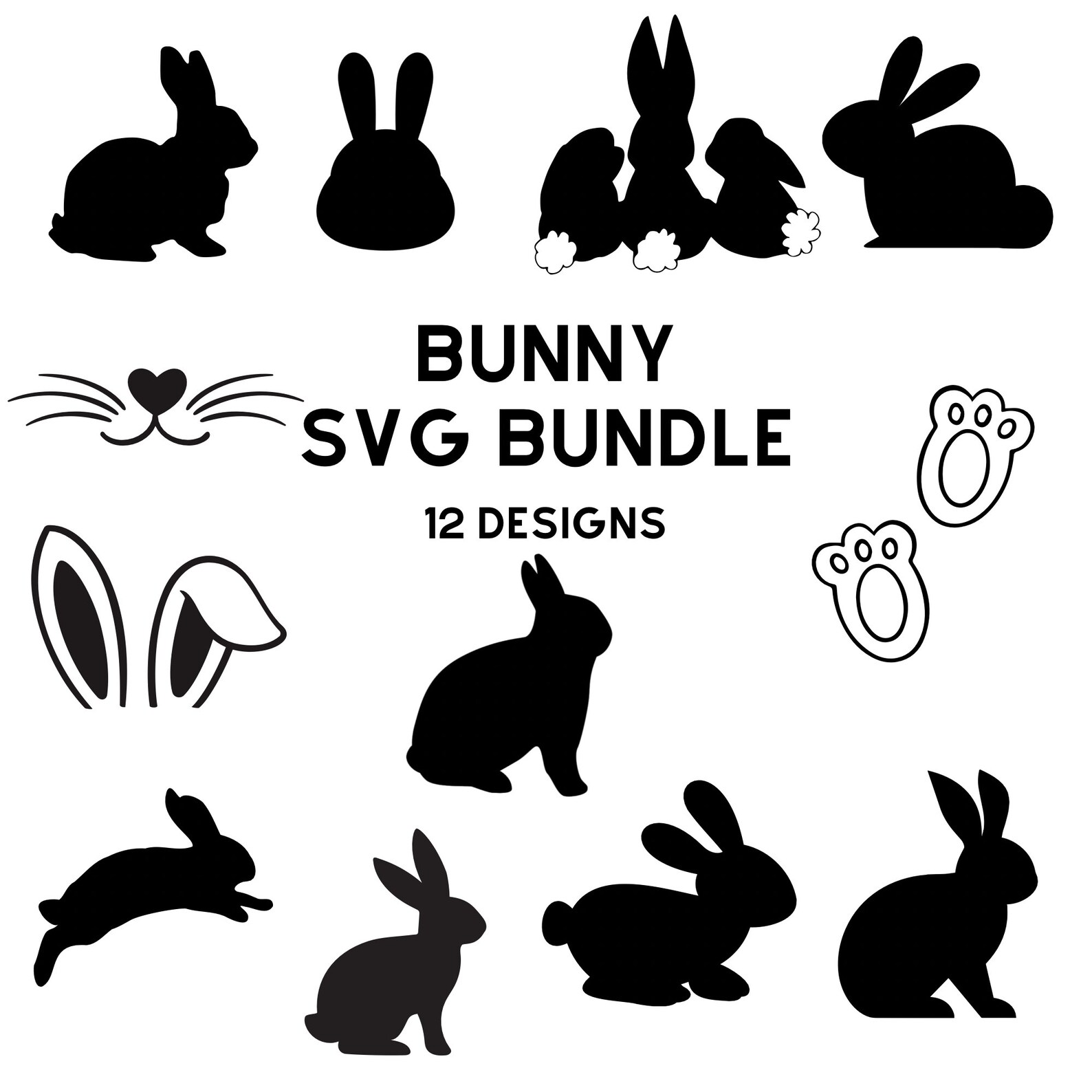 Bunny SVG Bundle, Easter Rabbit Silhouette Design SVG Craft Bunny Cute ...