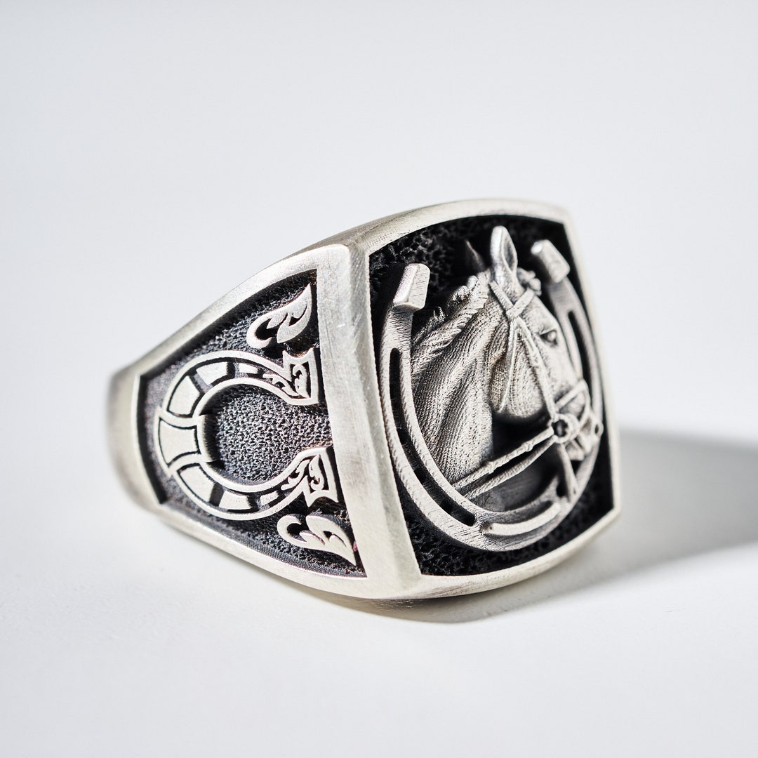 Oxidized Sterling Silver Horse Head Ring: Equestrian Jewelry - Etsy