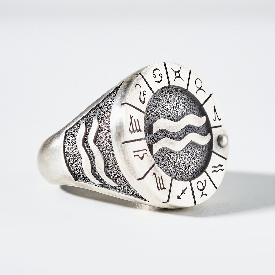 Aquarius Ring: Sterling Silver Zodiac Signet Ring, Handmade - Etsy