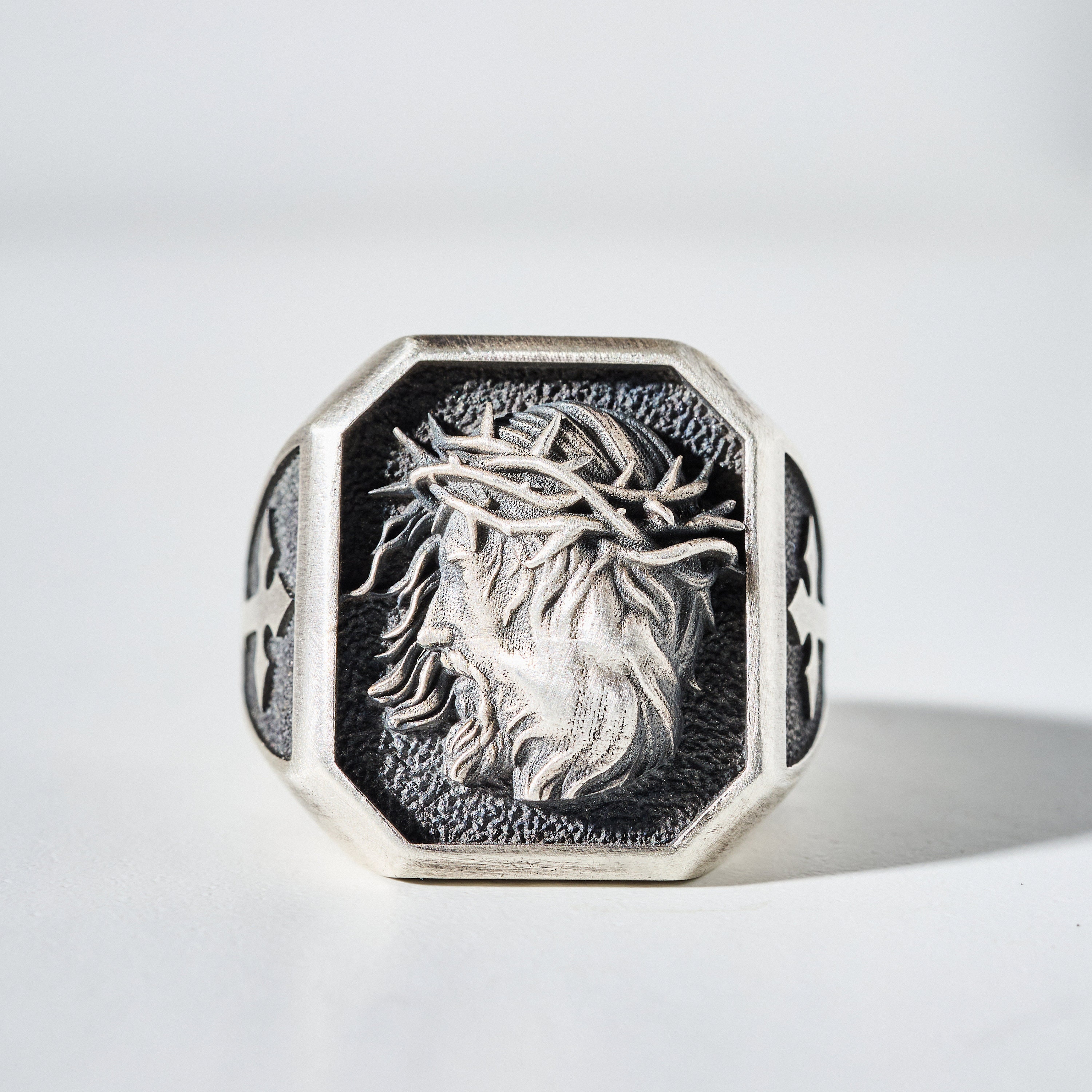 Jesus Christ 925 Sterling Silver Ring: Religious Cross Jewelry - Etsy