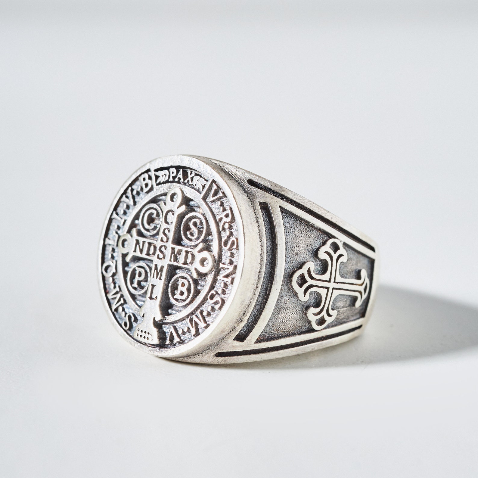 Saint Benedict Sterling Silver Ring: Antique Style Signet - Etsy