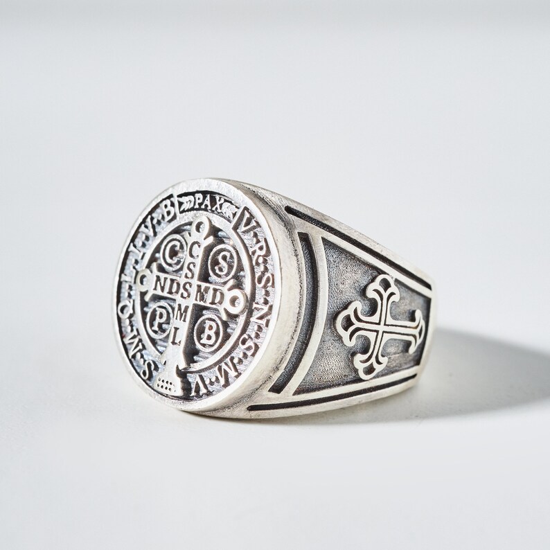 Saint Benedict Sterling Silver Ring: Antique Style Signet - Etsy