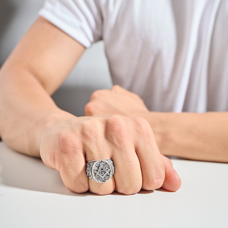 Master Mason Sterling Silver Signet Ring: Handmade Masonic Symbol ...