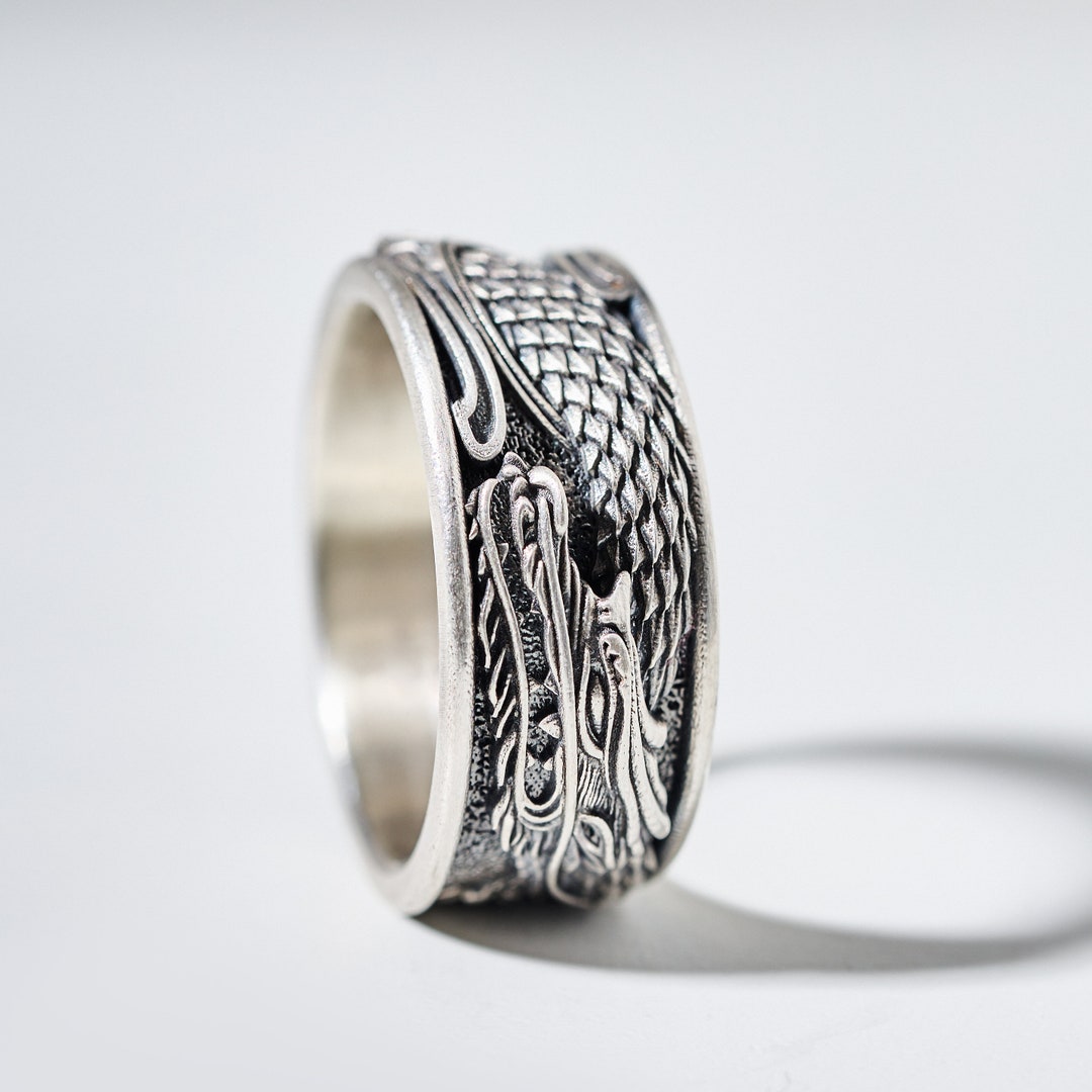 Japanese Dragon Silver Ring, Mythology Wedding Ring, Wedding Gift ...