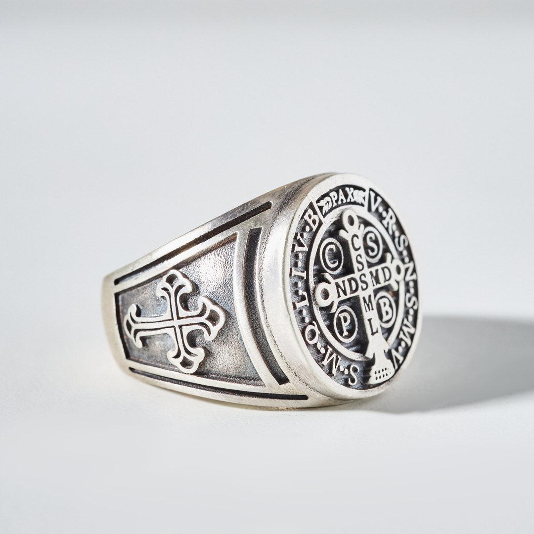 Saint Benedict Sterling Silver Ring: Antique Style Signet - Etsy