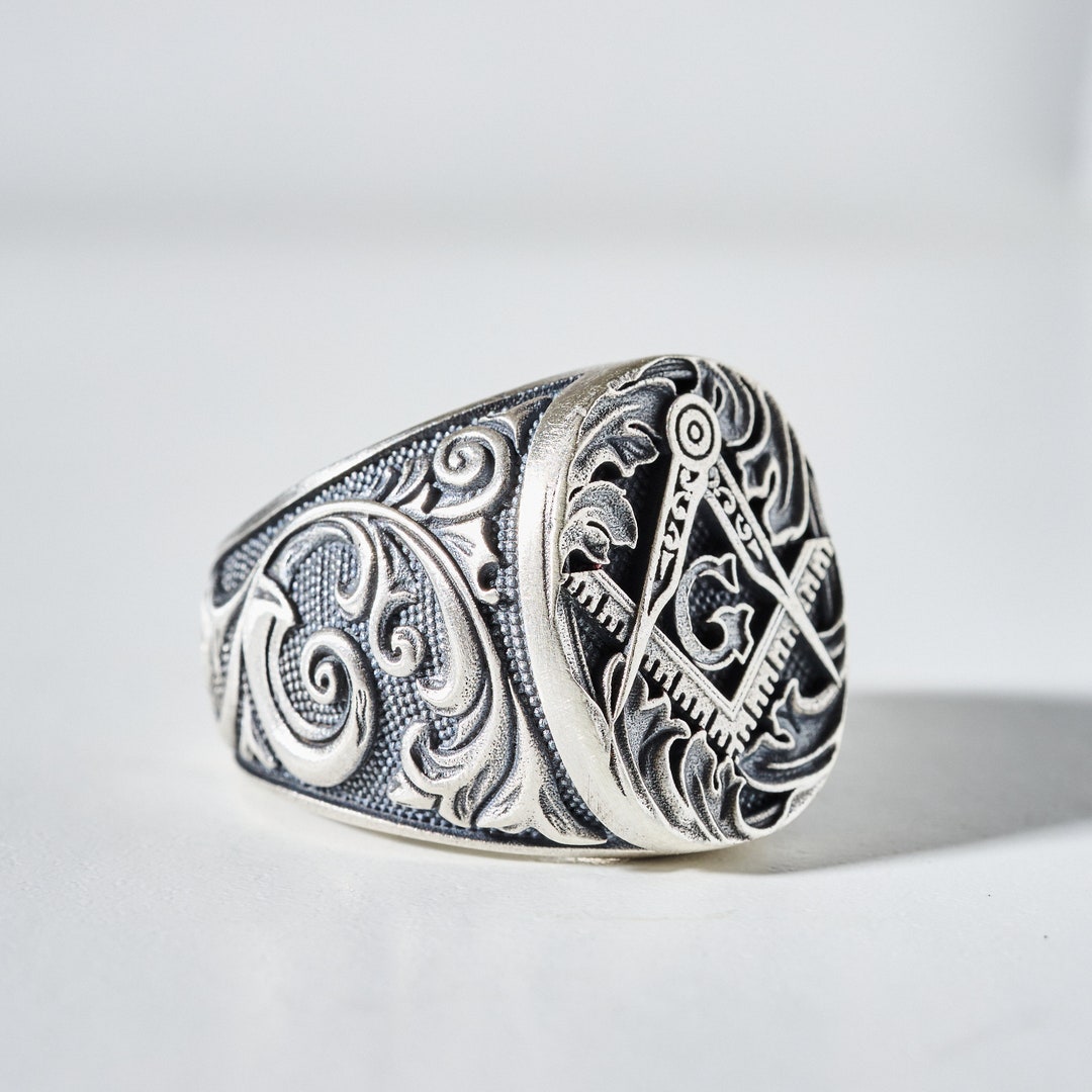 Master Mason Sterling Silver Signet Ring: Handmade Masonic Symbol ...