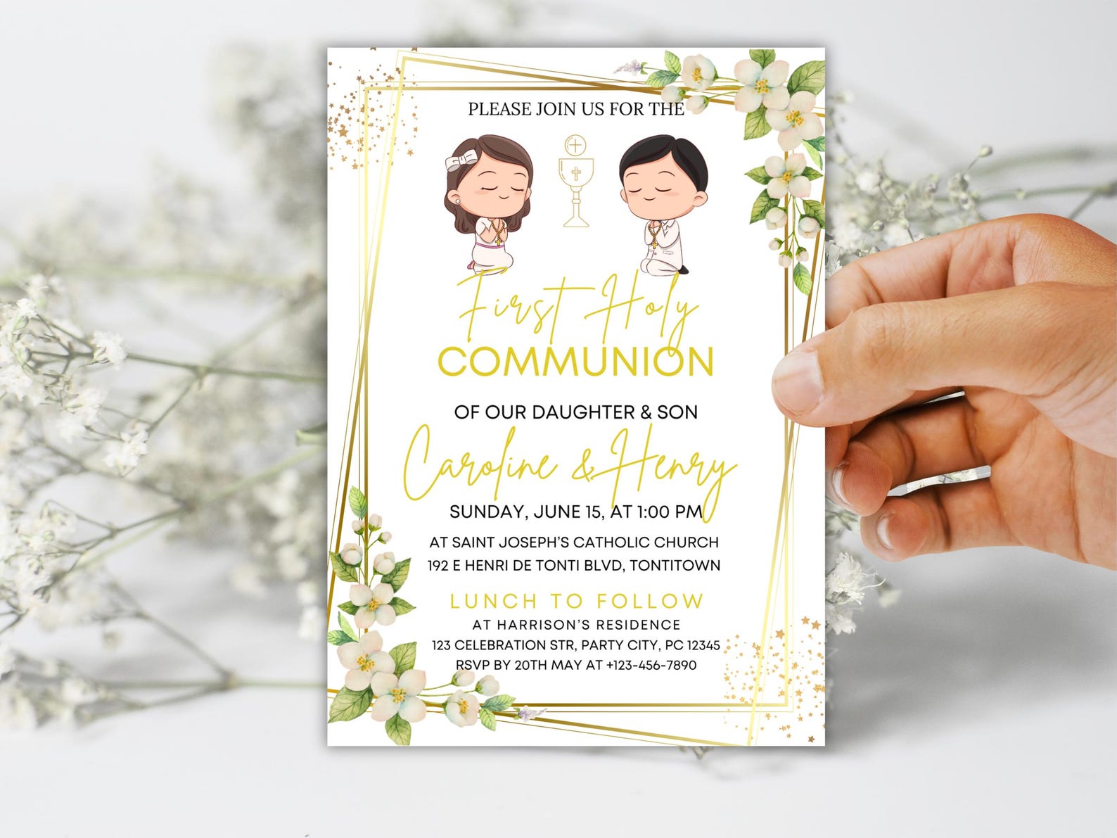 First Holy Communion Invitation Template for Double Celebrations Girl ...